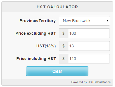 New Brunswick HST calculator - hstcalculator.ca